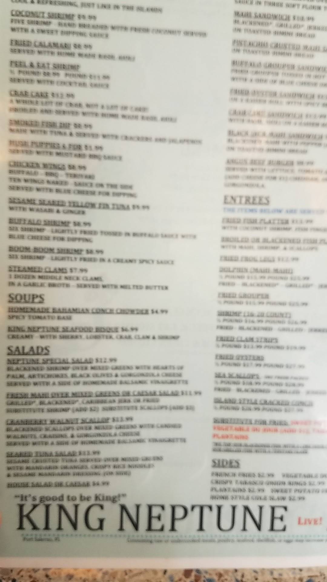 Menu at King Neptune Restaurant, Stuart