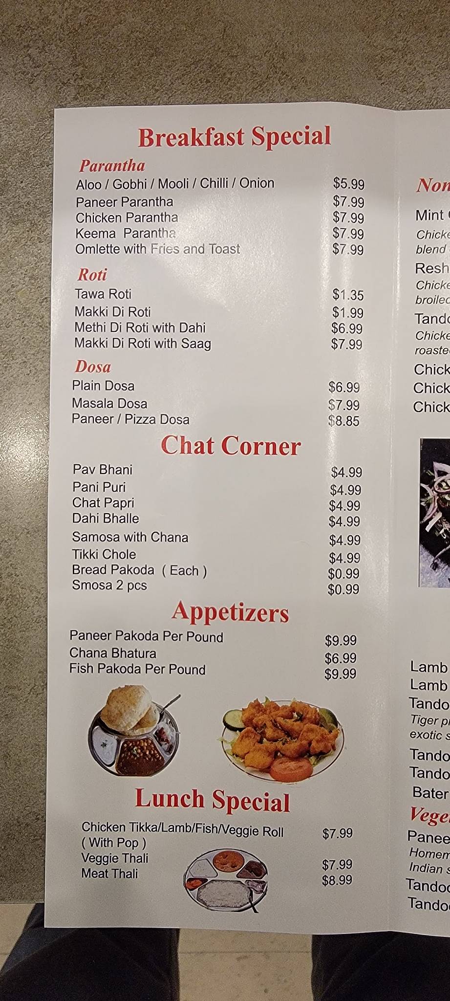 Menu at King Tandoori Shoppers World restaurant, Brampton