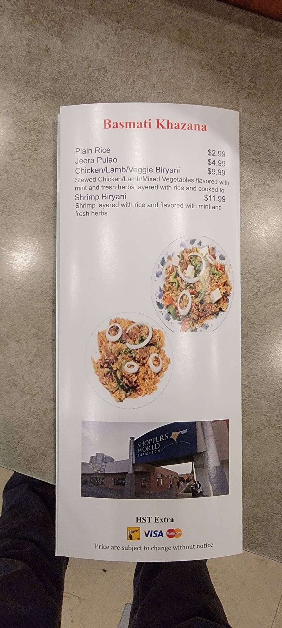 Menu at King Tandoori Shoppers World restaurant, Brampton