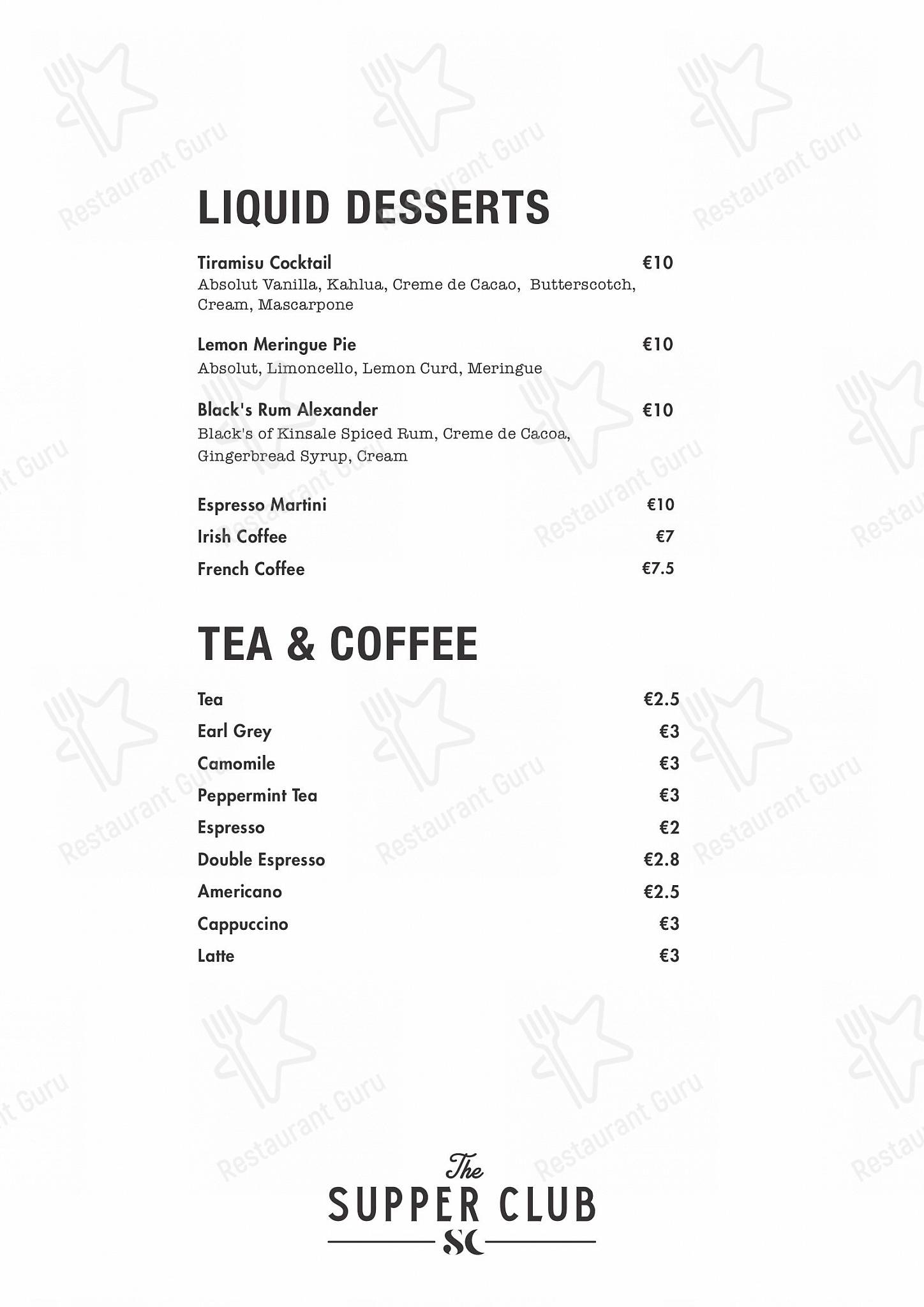 Menu at The Supper Club, Kinsale