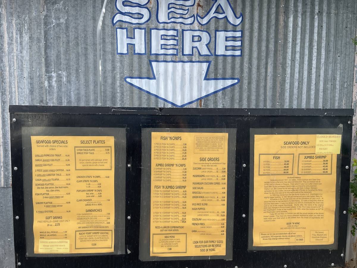 Menu at Knock Kneed Lobster restaurant, Phoenix