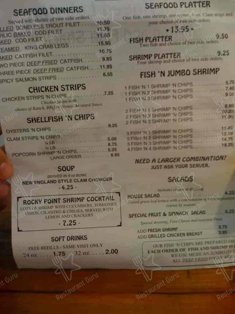 Menu at Knock Kneed Lobster restaurant, Phoenix