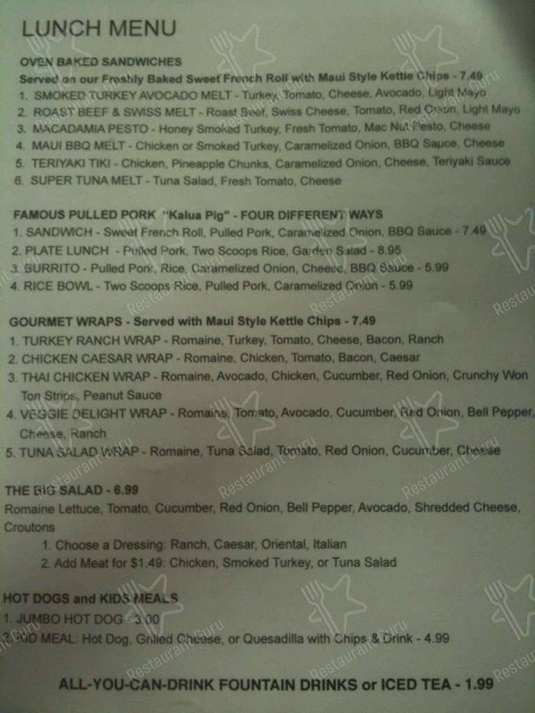 Menu at Kono's Northshore - Haleiwa restaurant, Haleiwa, 66-250 ...