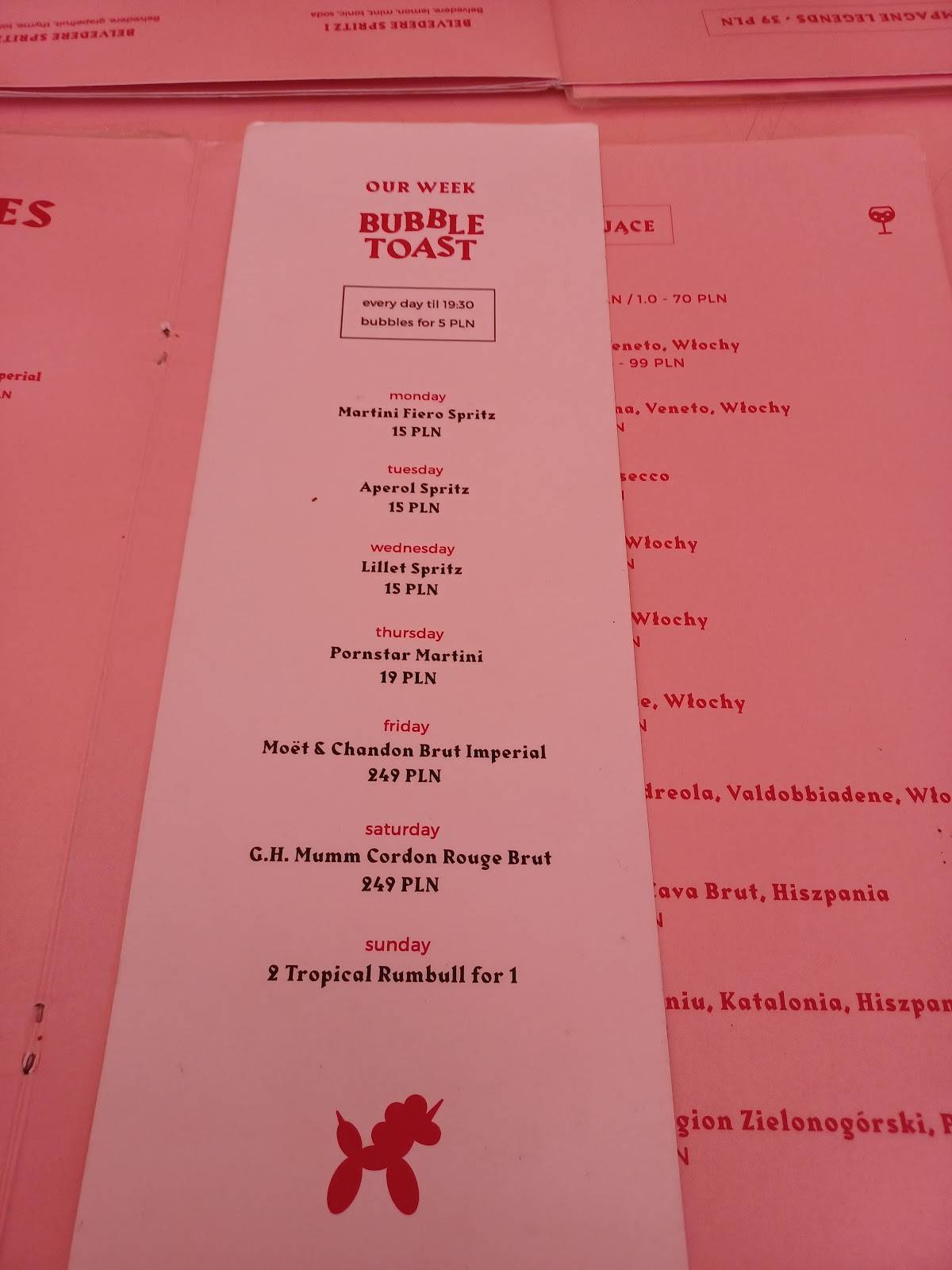 Menu at Bubble Toast pub & bar, Kraków