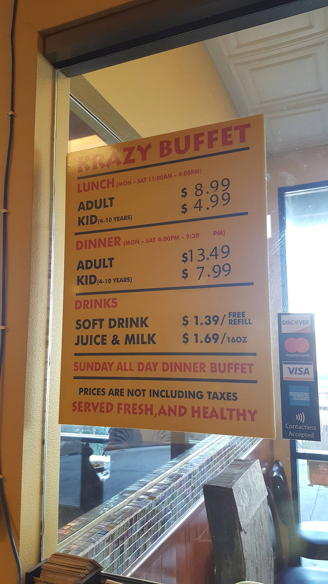 Menu at Krazy Buffet restaurant, Las Vegas, W Sahara Ave