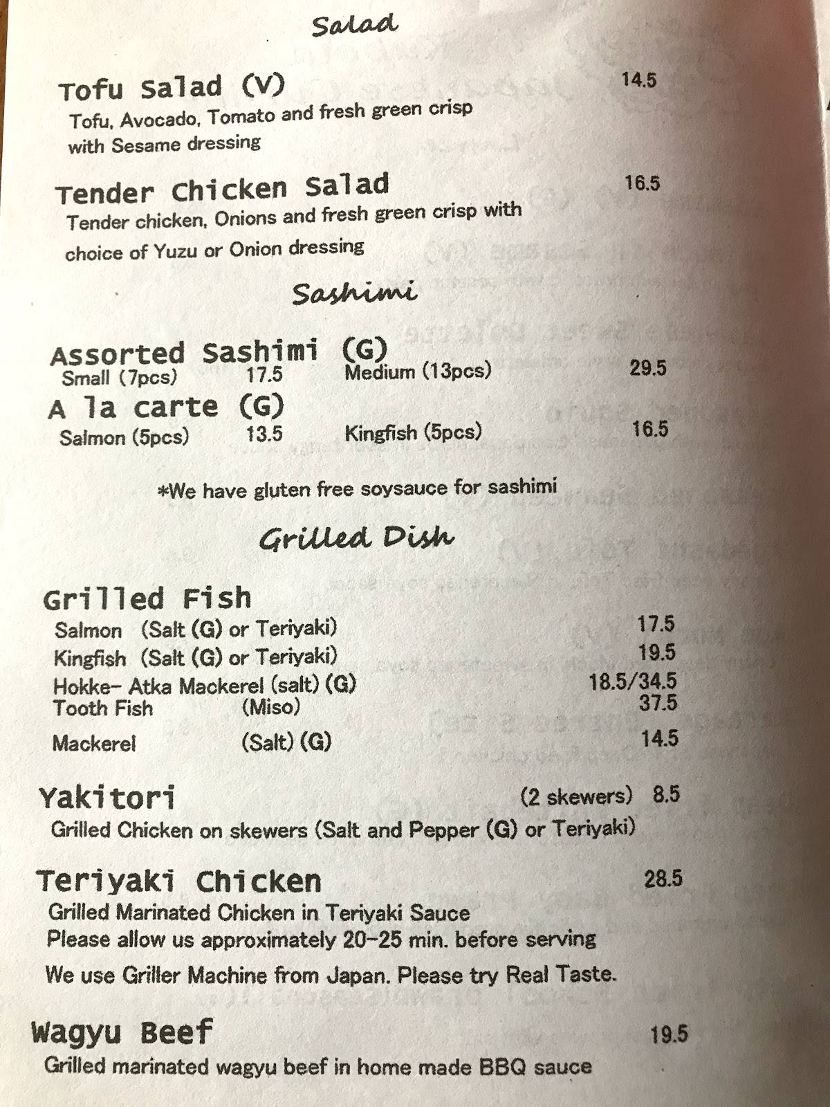 Menu at Kubota Japanese Cuisine restaurant, Petersham
