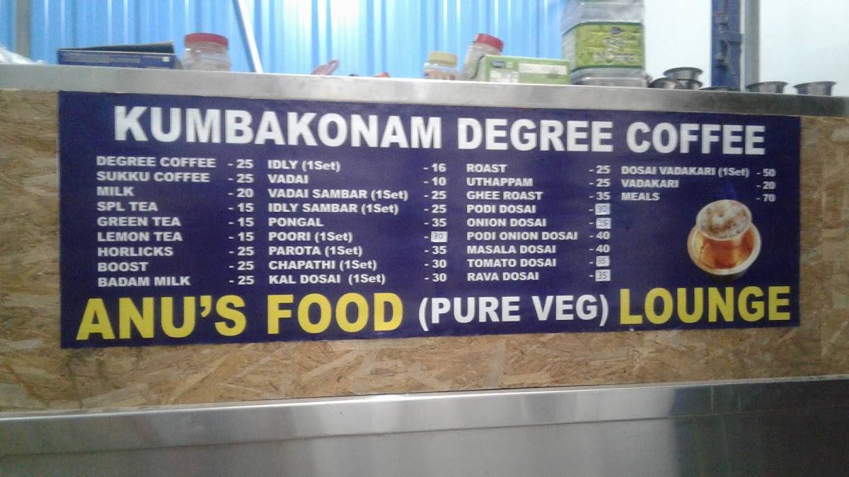 Menu at Kumbakonam degree coffee (Anu's Hotel ), Kanchipuram