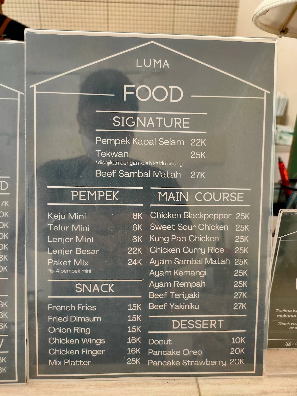 Menu at LUMA Coffee & Eatery, Malang