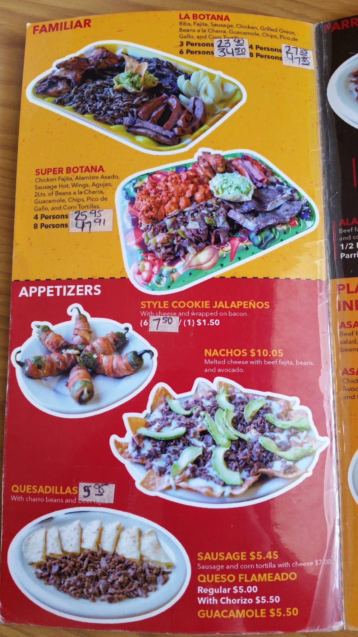 Menu at La Botana Grill restaurant, Brownsville, Paredes Line Rd