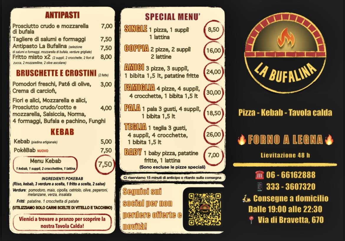 Speisekarte von La Bufalina restaurant, ROM