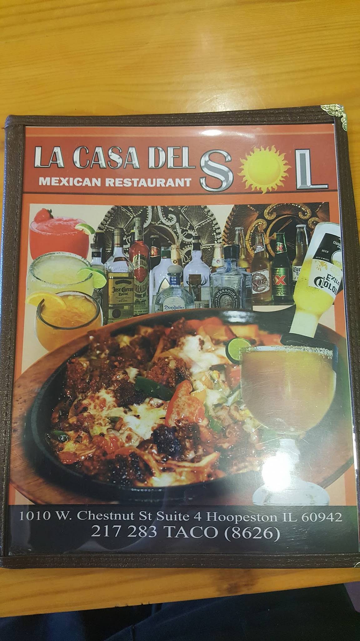 Menu at La Casa Del Sol restaurant, Hoopeston