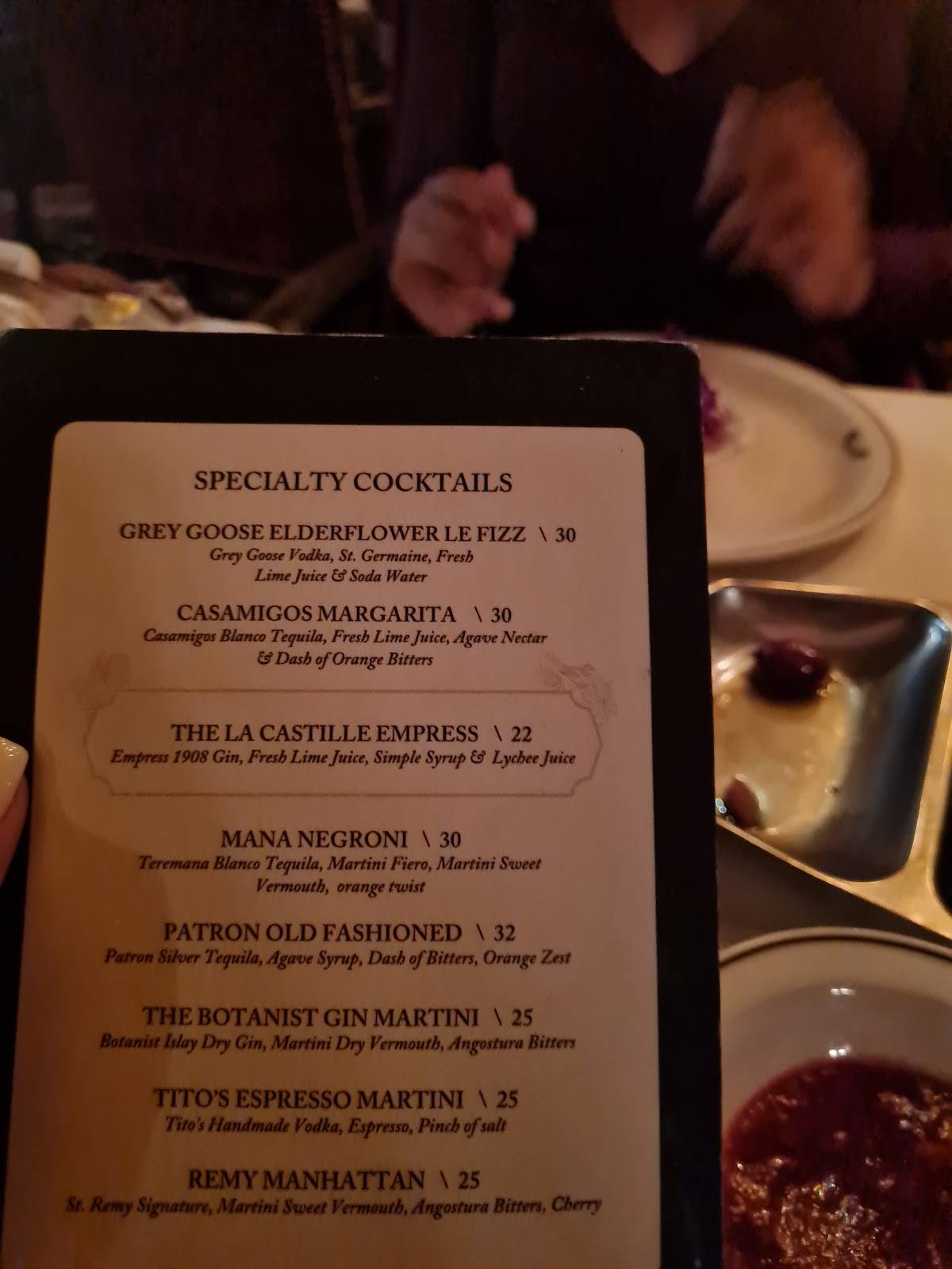 Menu at La Castile steakhouse, Mississauga