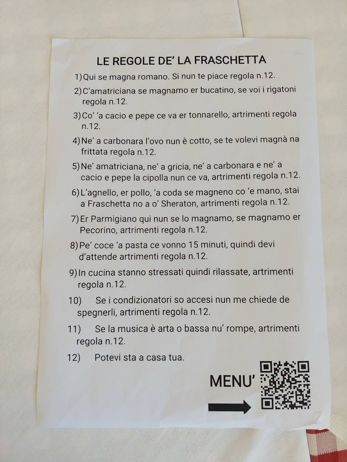 Menu da La Fraschetta Dar Patata ristorante, Cervaro