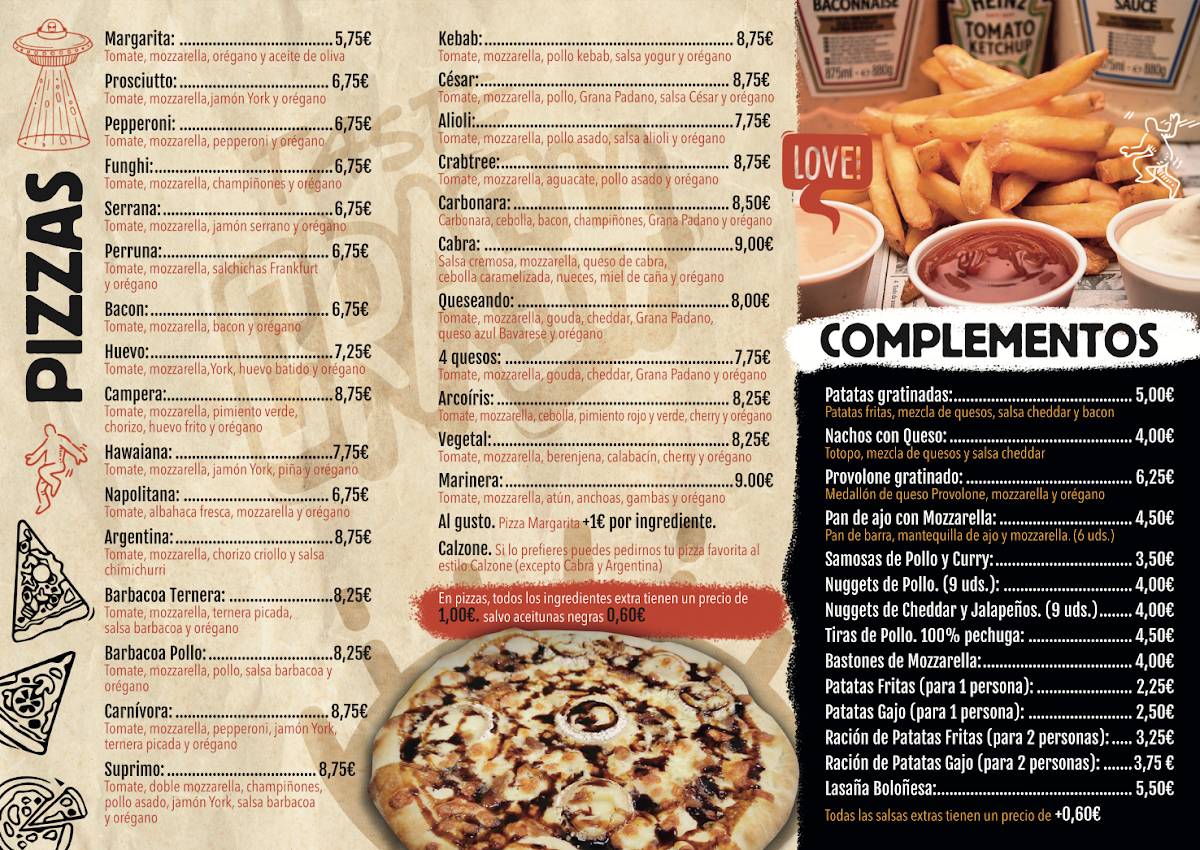 Carta de La Pizzería, Palomares del Río