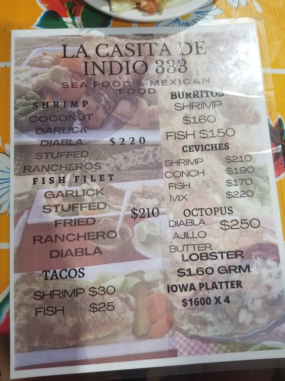 Menu at La casita de Indio 333 restaurant, San Miguel de Cozumel, C. 5 ...