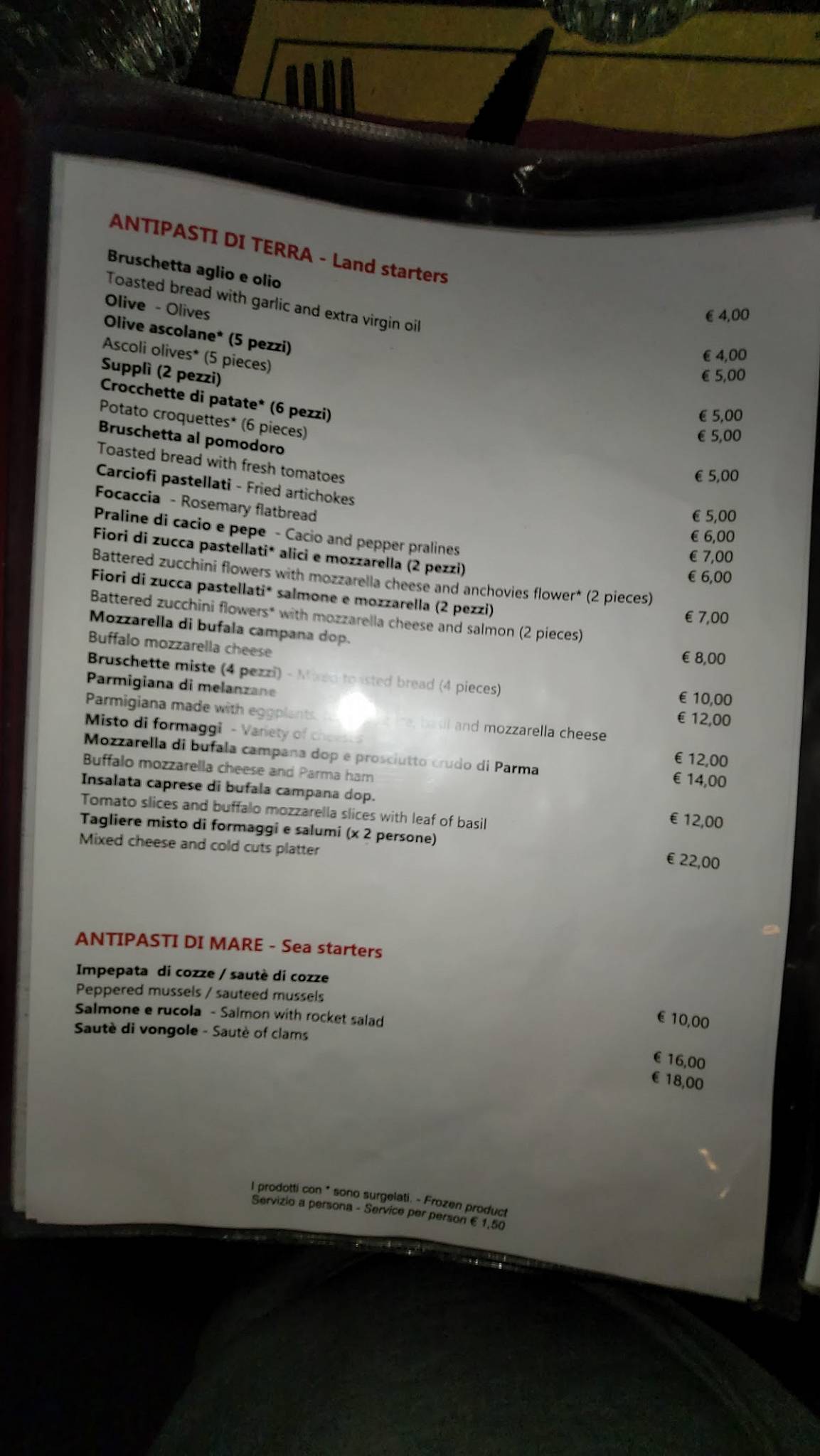 Menu at La locanda del tempio restaurant, Rome