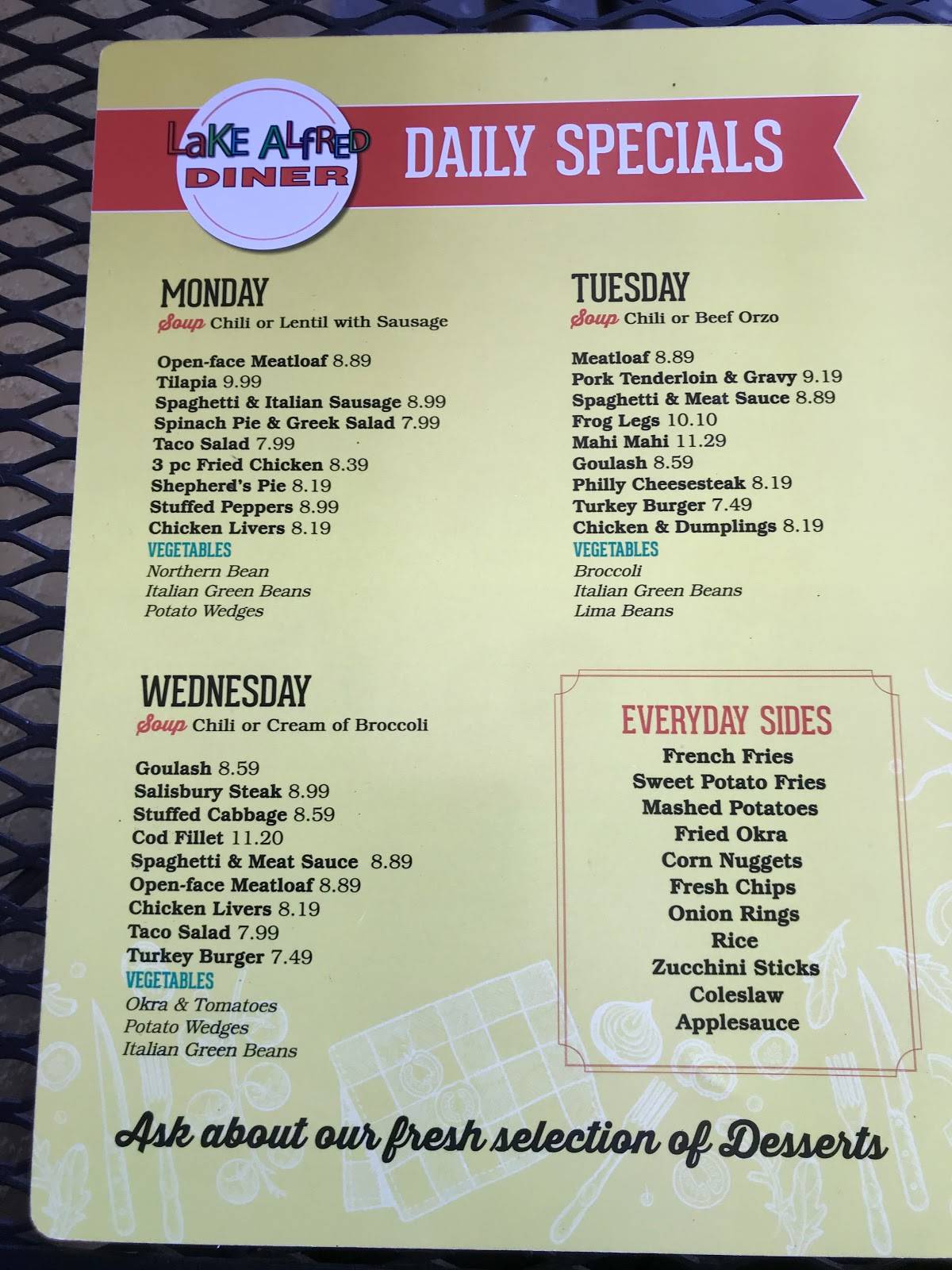 Menu at Lake Alfred Diner Inc restaurant, Lake Alfred