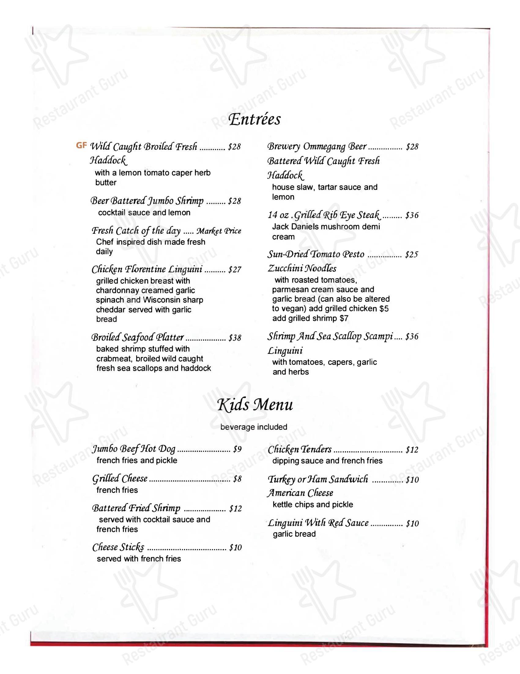 Menu at Lake Front Restaurant, Cooperstown