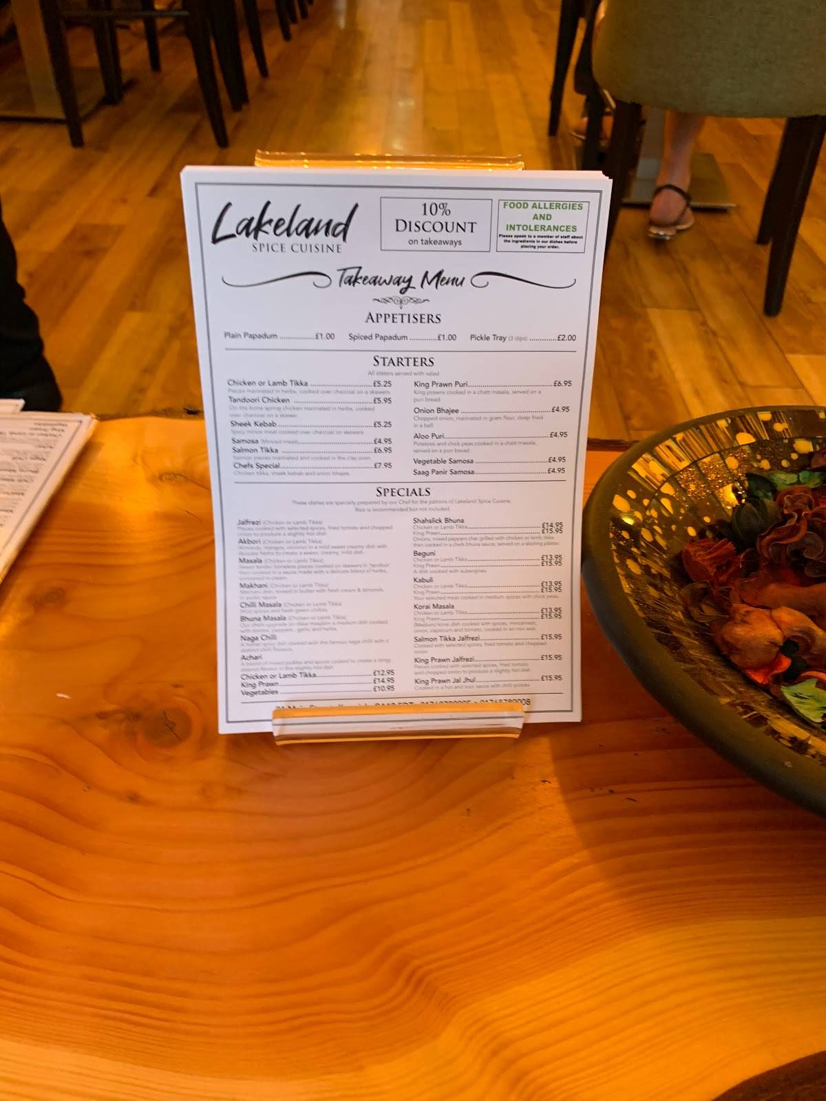 Menu at Lakeland Spice Cuisine restaurant, Keswick