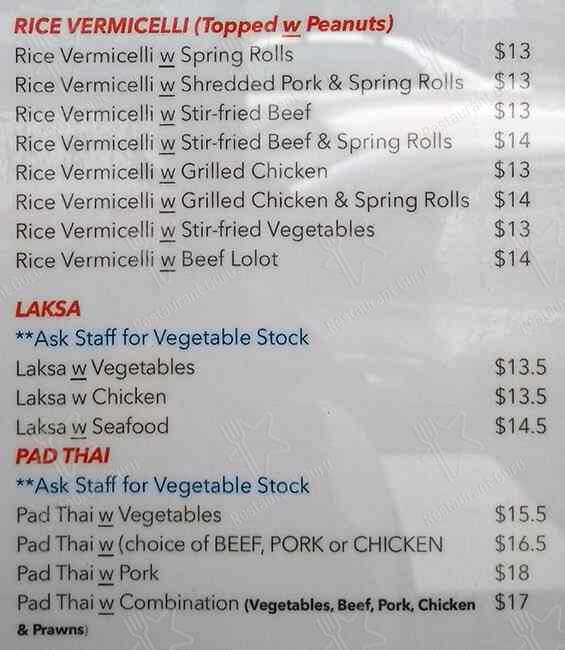 Menu at Lam Lam restaurant, Northcote