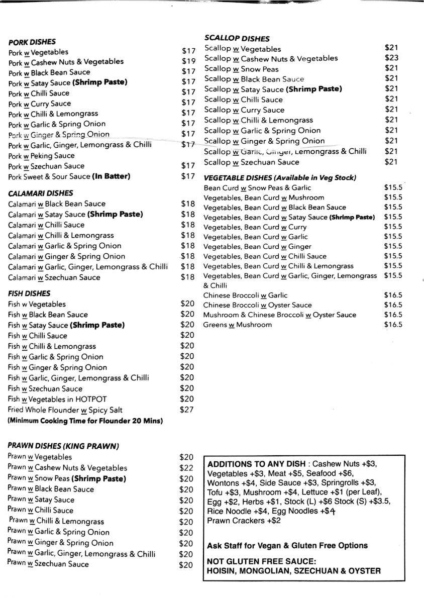 Menu at Lam Lam restaurant, Northcote