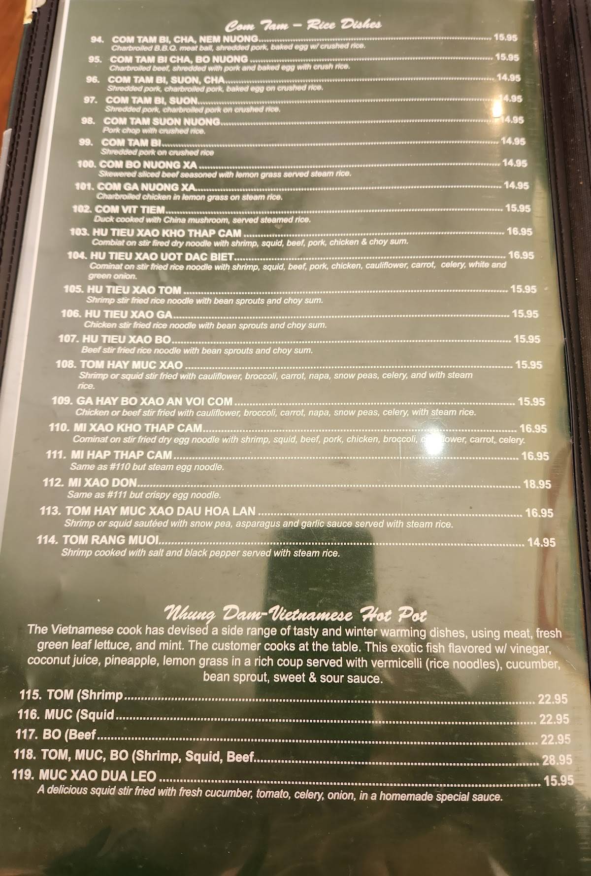Menu at Lang Van restaurant, Charlotte