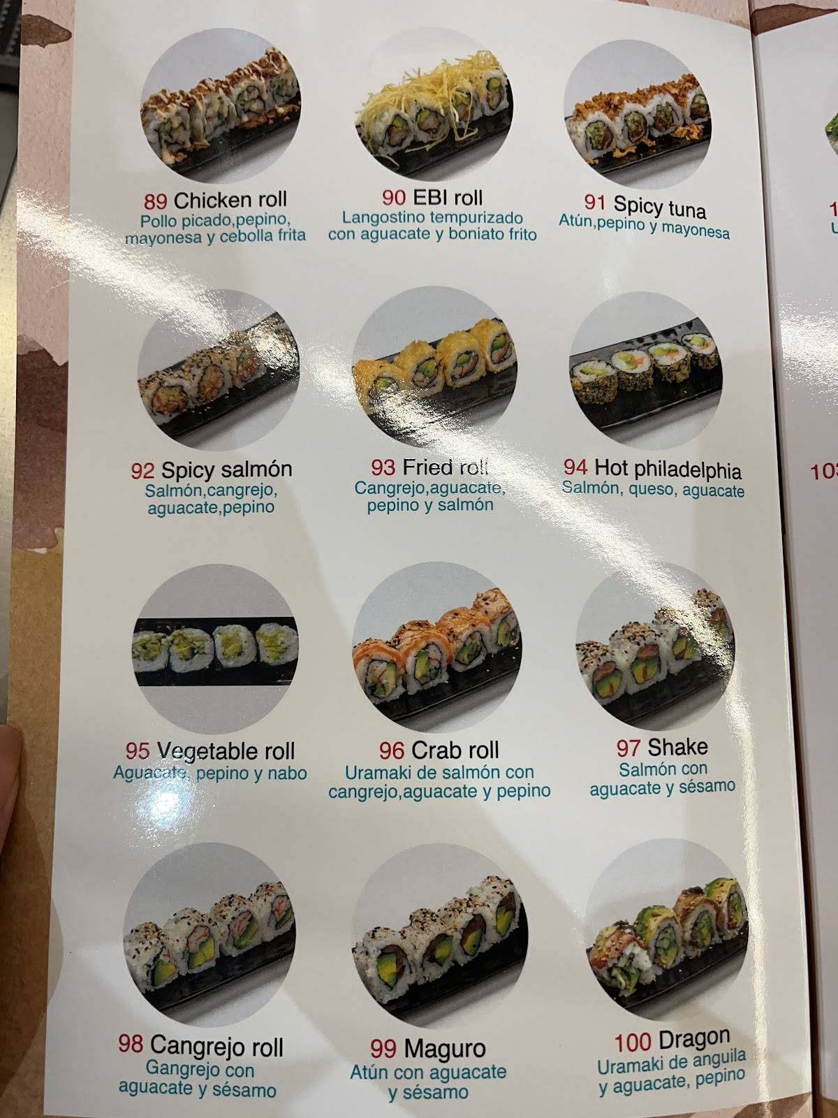 Carta del restaurante Asia Yami, Pilar del la Horadada