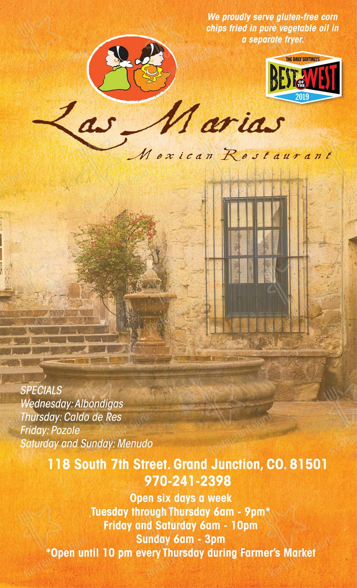 Menu at Las Marias restaurant, Grand Junction, 118 S 7th St