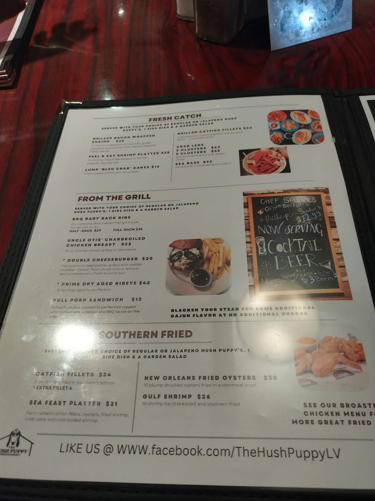 Menu at The Hush Puppy LV restaurant, Las Vegas, W Charleston Blvd