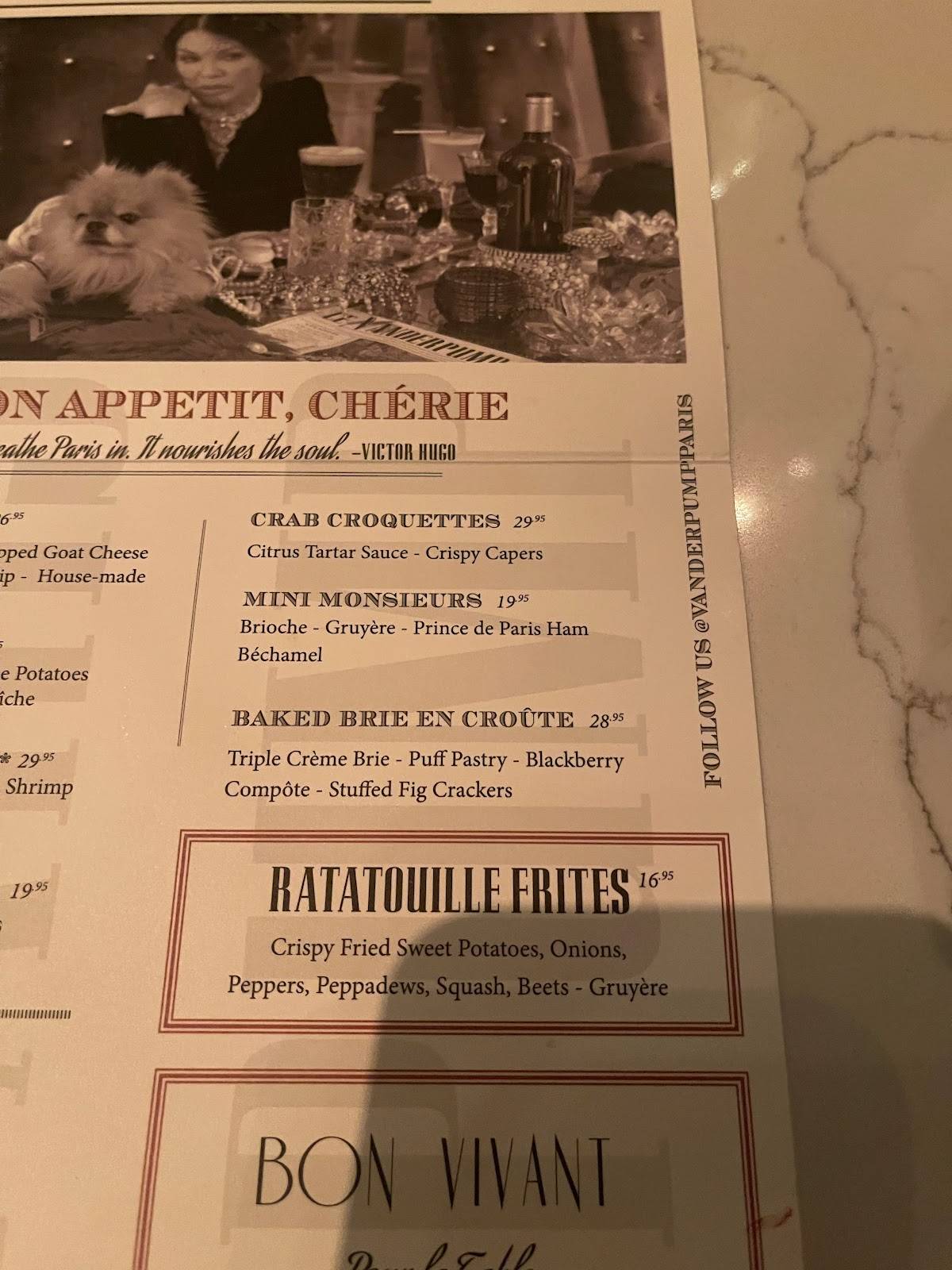 Menu at Vanderpump à Paris pub & bar, Las Vegas