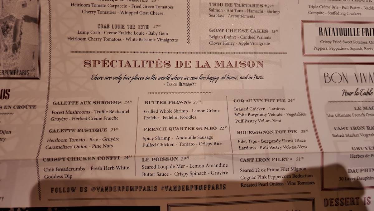 Menu at Vanderpump à Paris pub & bar, Las Vegas