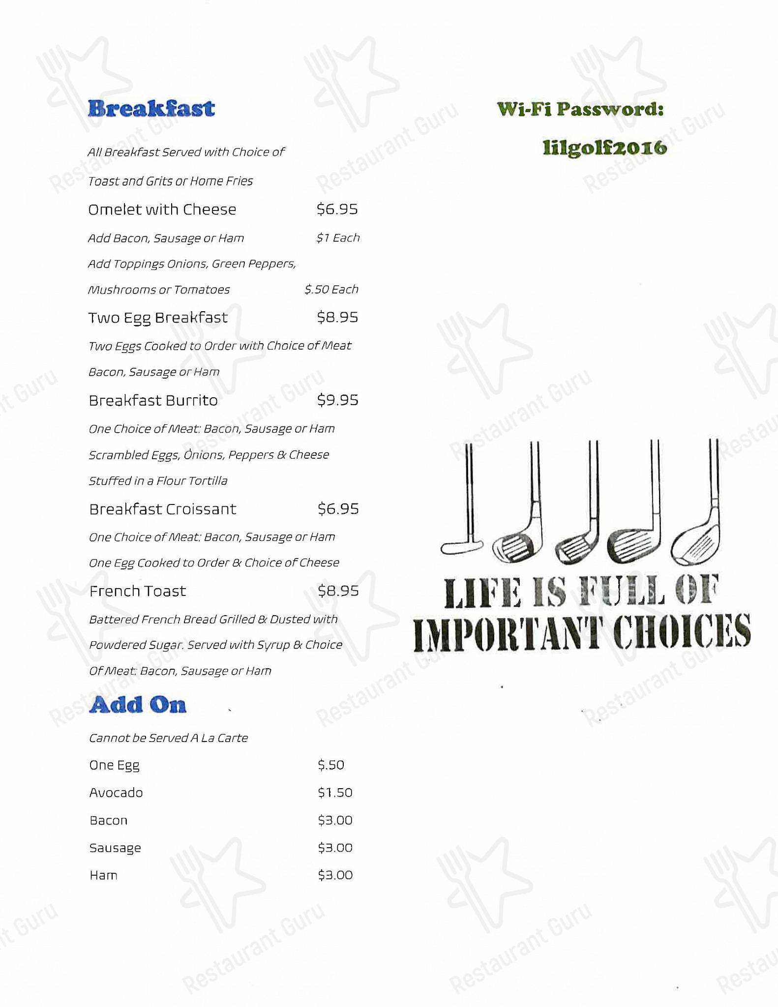 Menu at Bogey's Bar and Grille, Kingsland