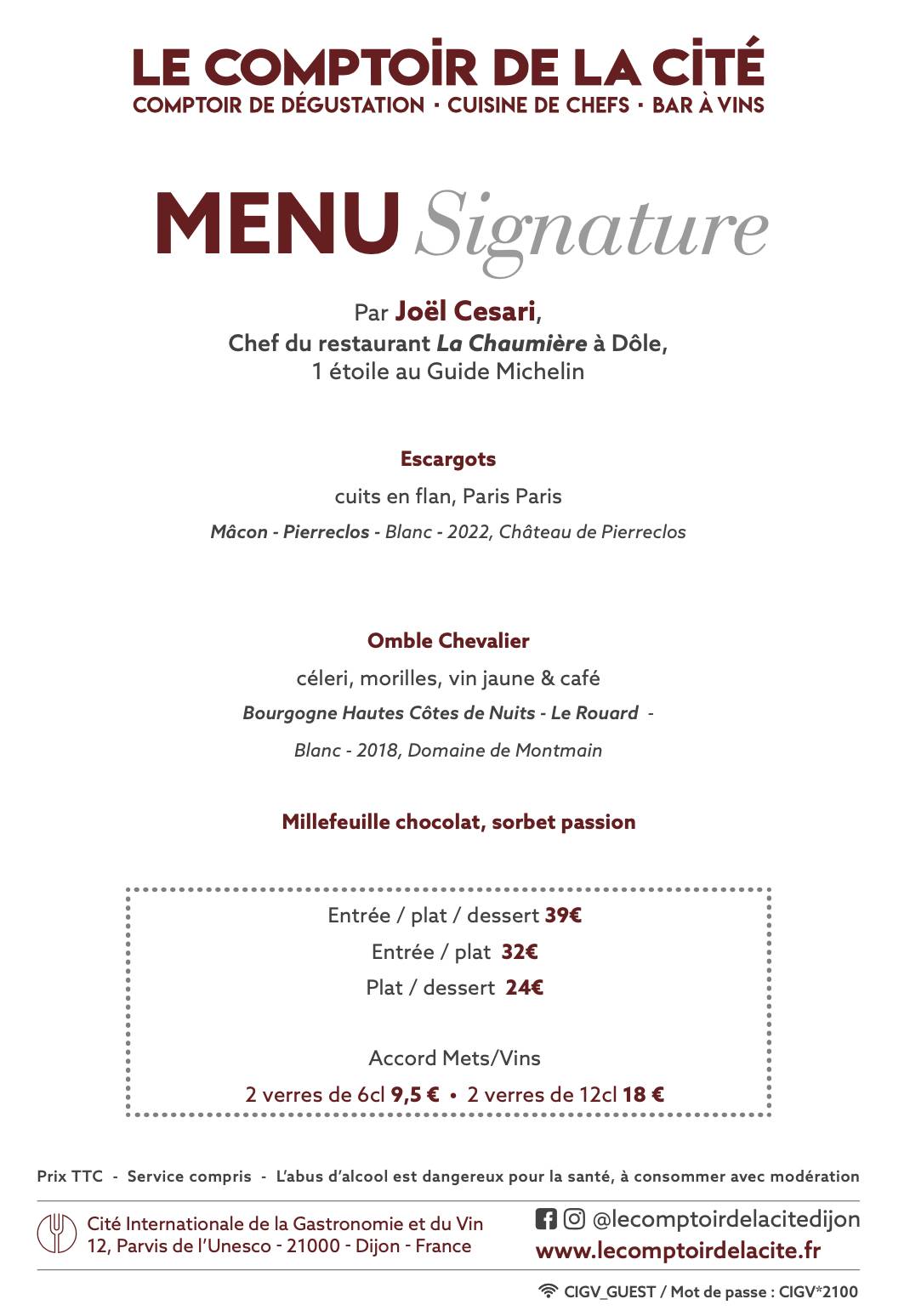 Menu au Le Comptoir De La Cité restaurant, Dijon, 12 Parvis De L'unesco