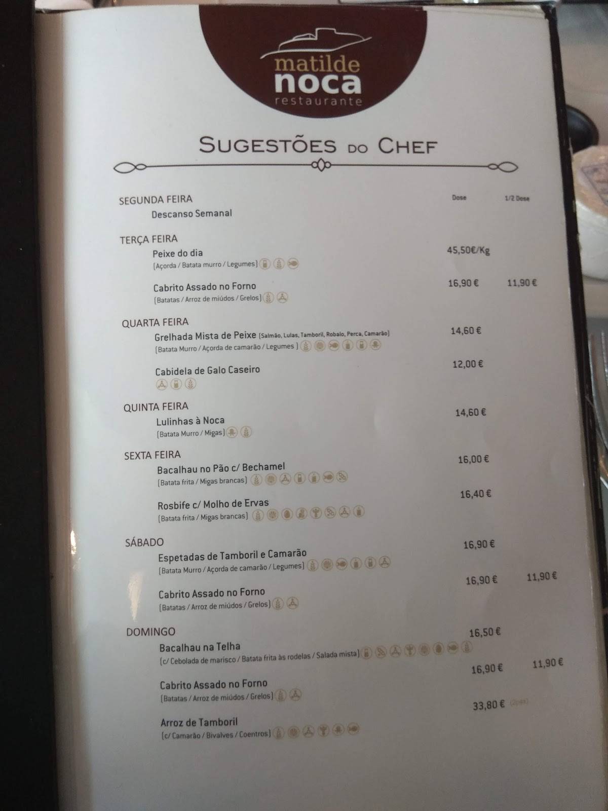 Menu em Restaurante Matilde Noca, Leiria, R. do Martingil 157