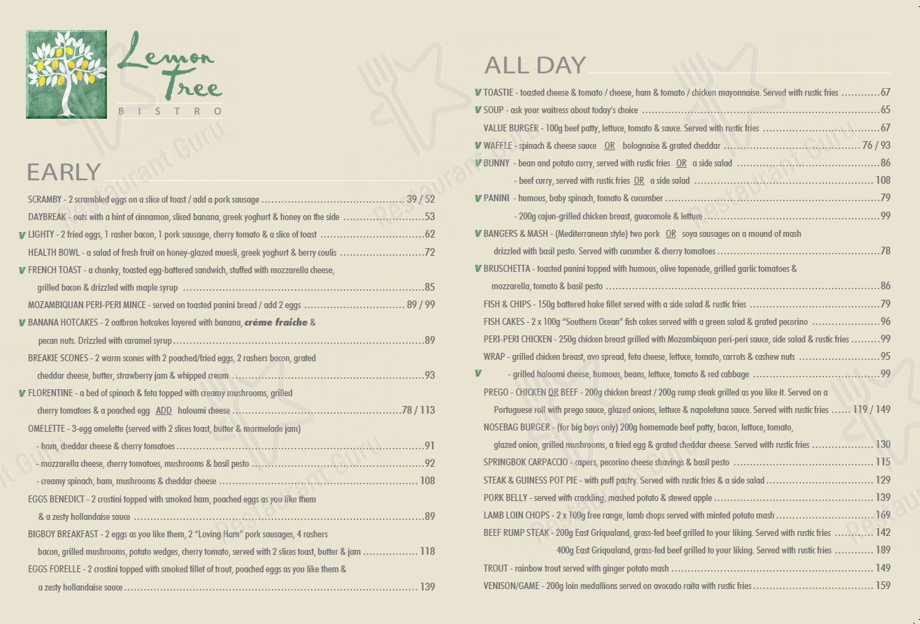 Menu at The Lemon Tree Farm Shop & Bistro restaurant, Underberg