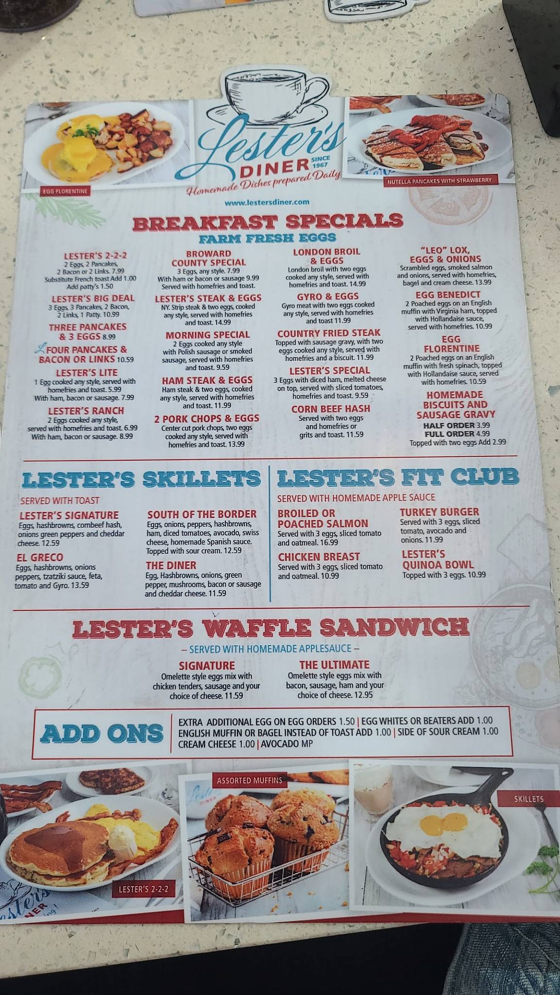 Menu at Lester's Diner restaurant, Margate, Coconut Creek Pkwy
