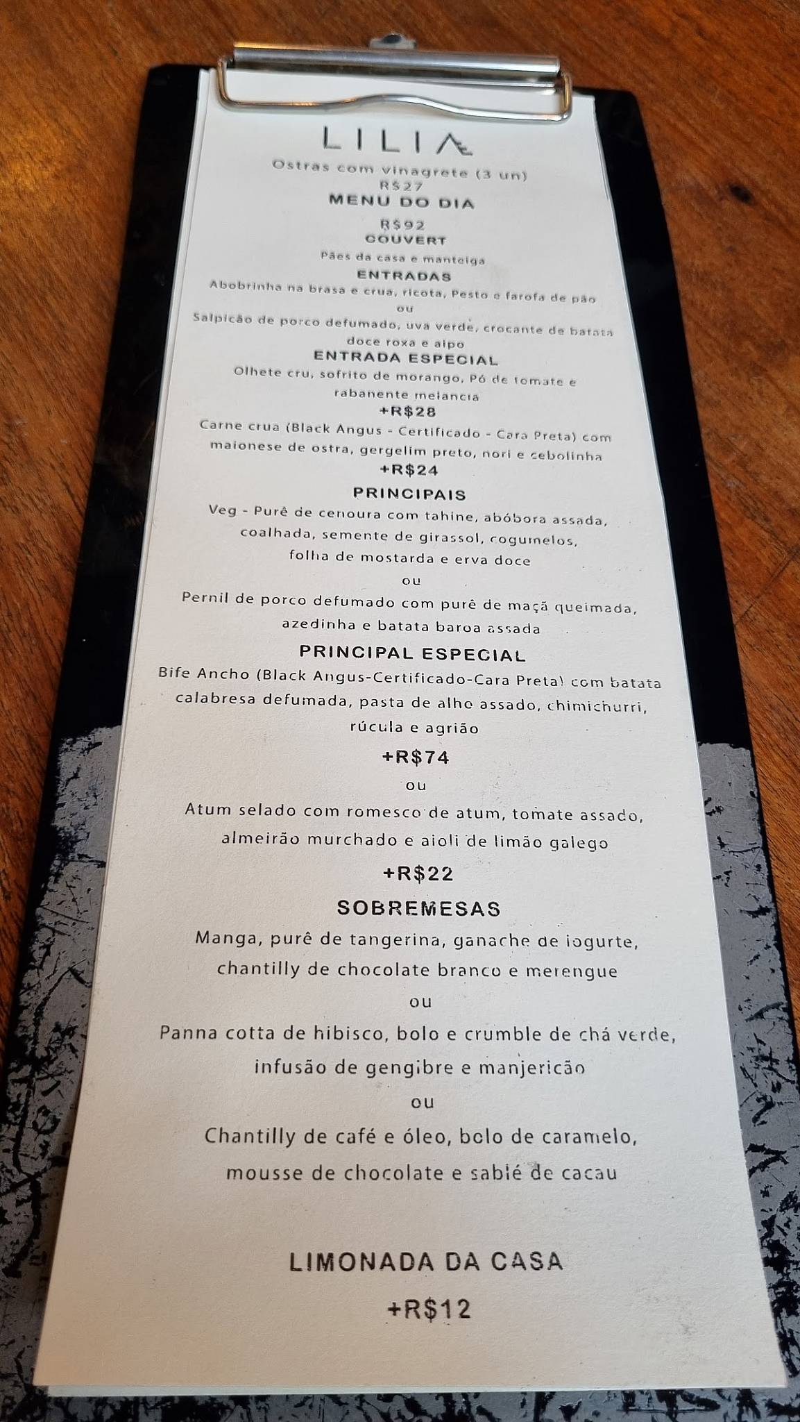 Menu em Lilia Restaurante, Rio de Janeiro