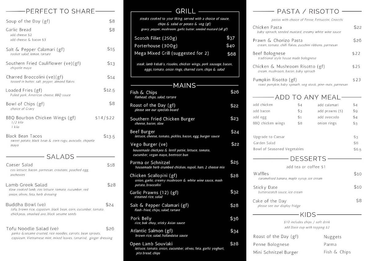 Menu at Crown Hotel Lilydale pub & bar, Lilydale