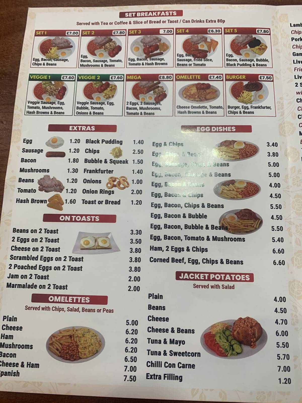 Menu at Limbrick corner cafe, Worthing
