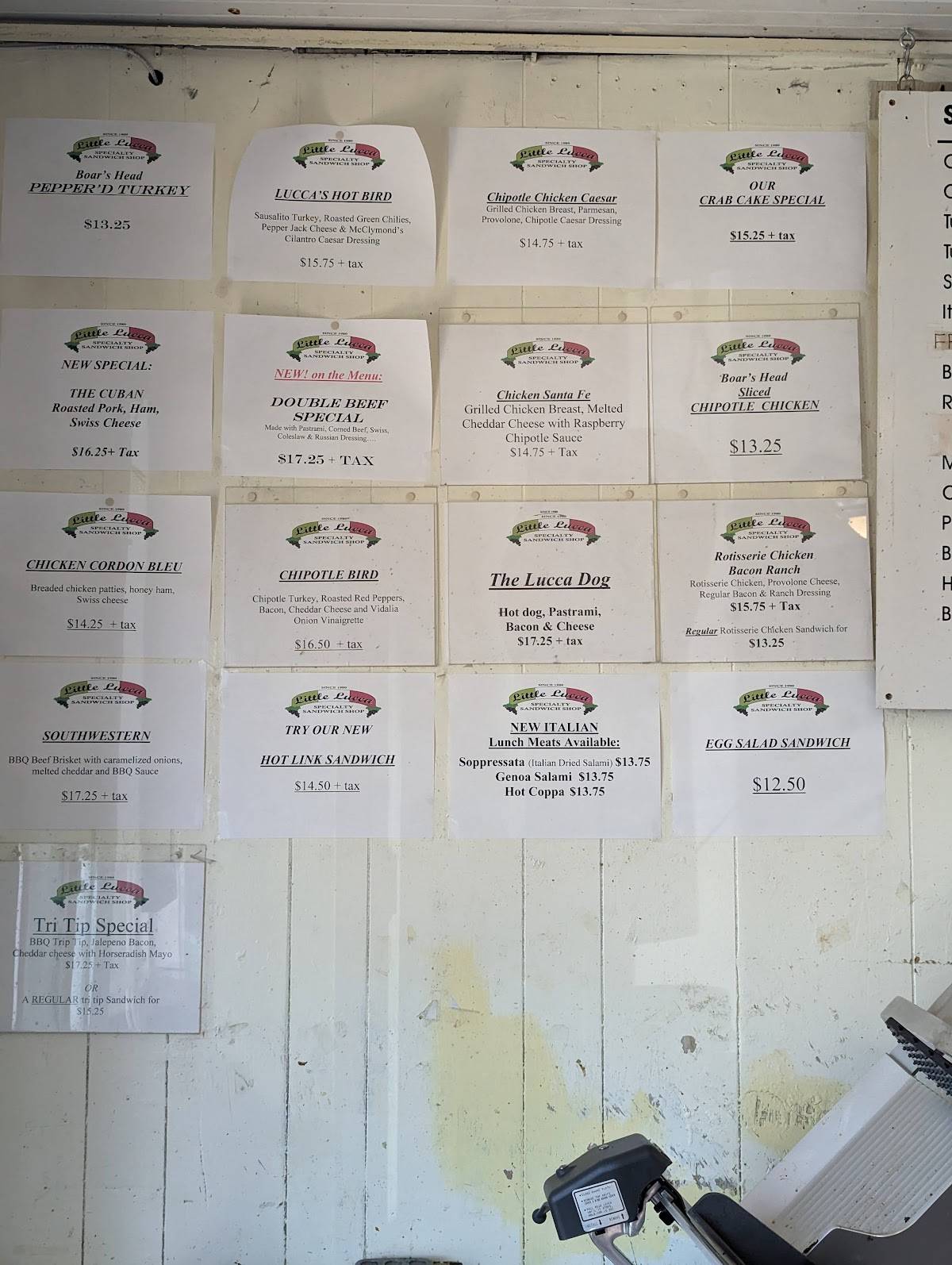 Menu at Little Lucca restaurant, South San Francisco, 724 El Camino Real