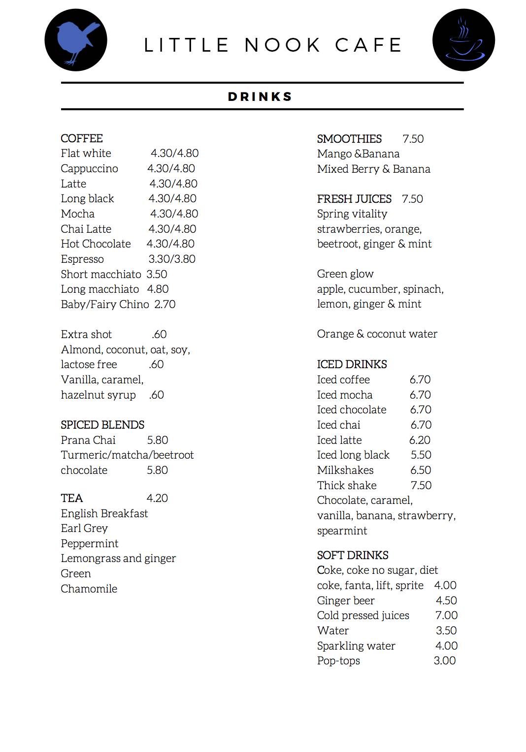 Menu at Little Nook Cafe, Darlington