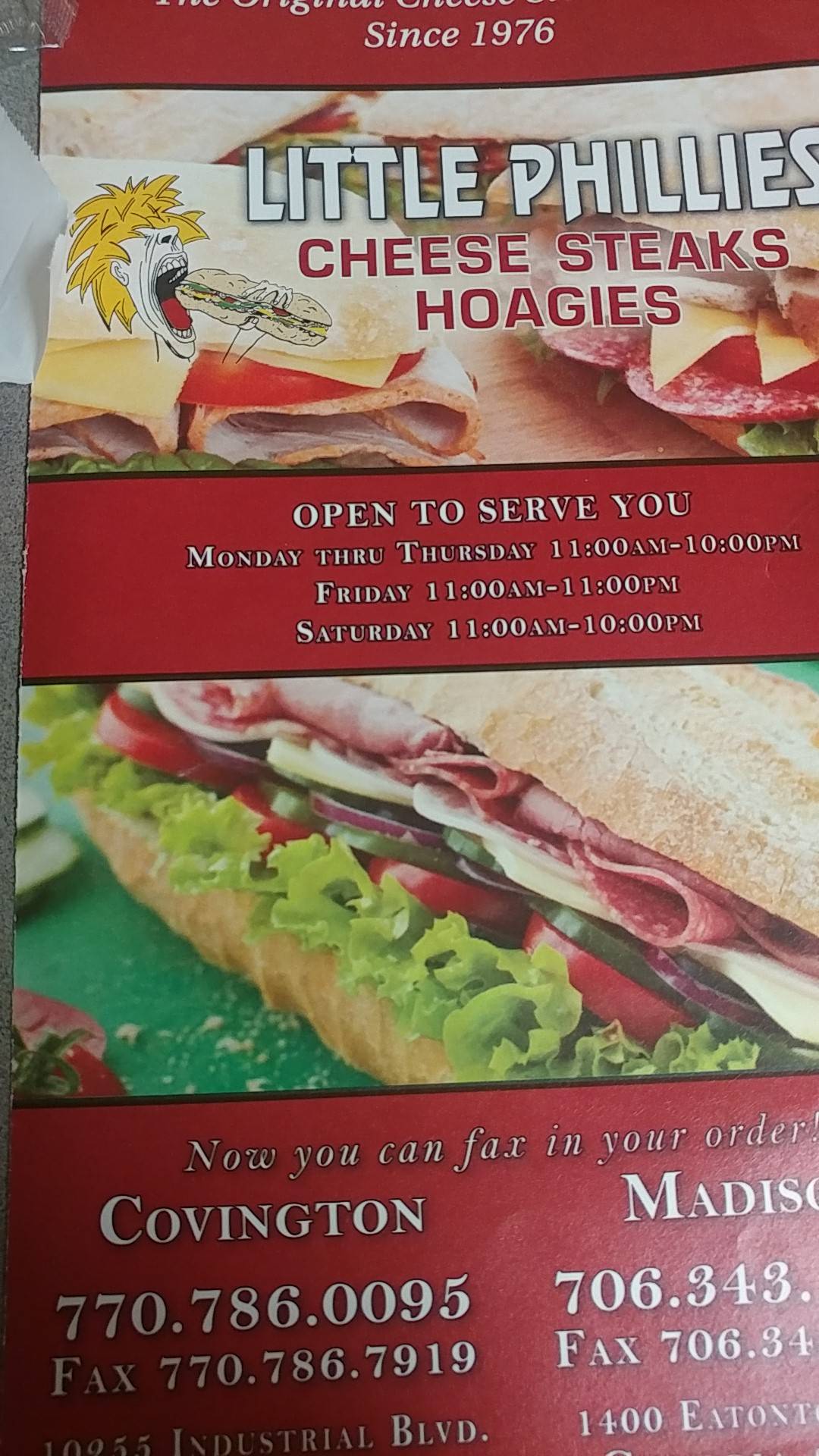 Menu at Little Phillies restaurant, Covington, Industrial Blvd D
