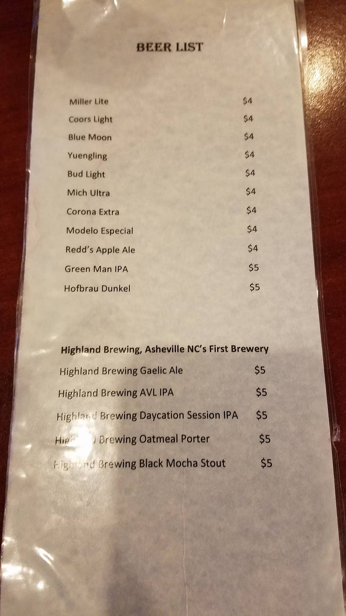 Menu at Mountain View Restaurant, Little Switzerland, NC-226