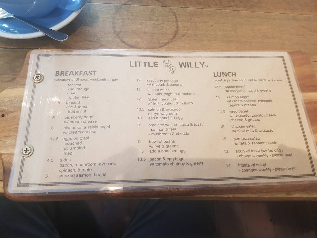 Menu at Little Willy's restaurant, Northbridge, 267 William St