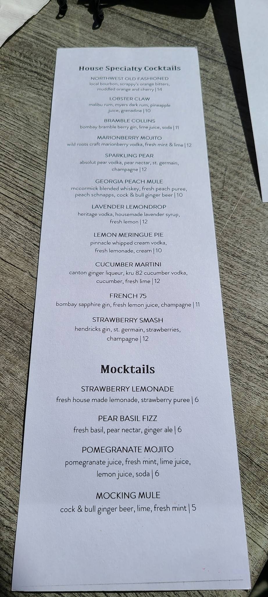 Menu at Lobster Shop restaurant, Tacoma, Ruston Way