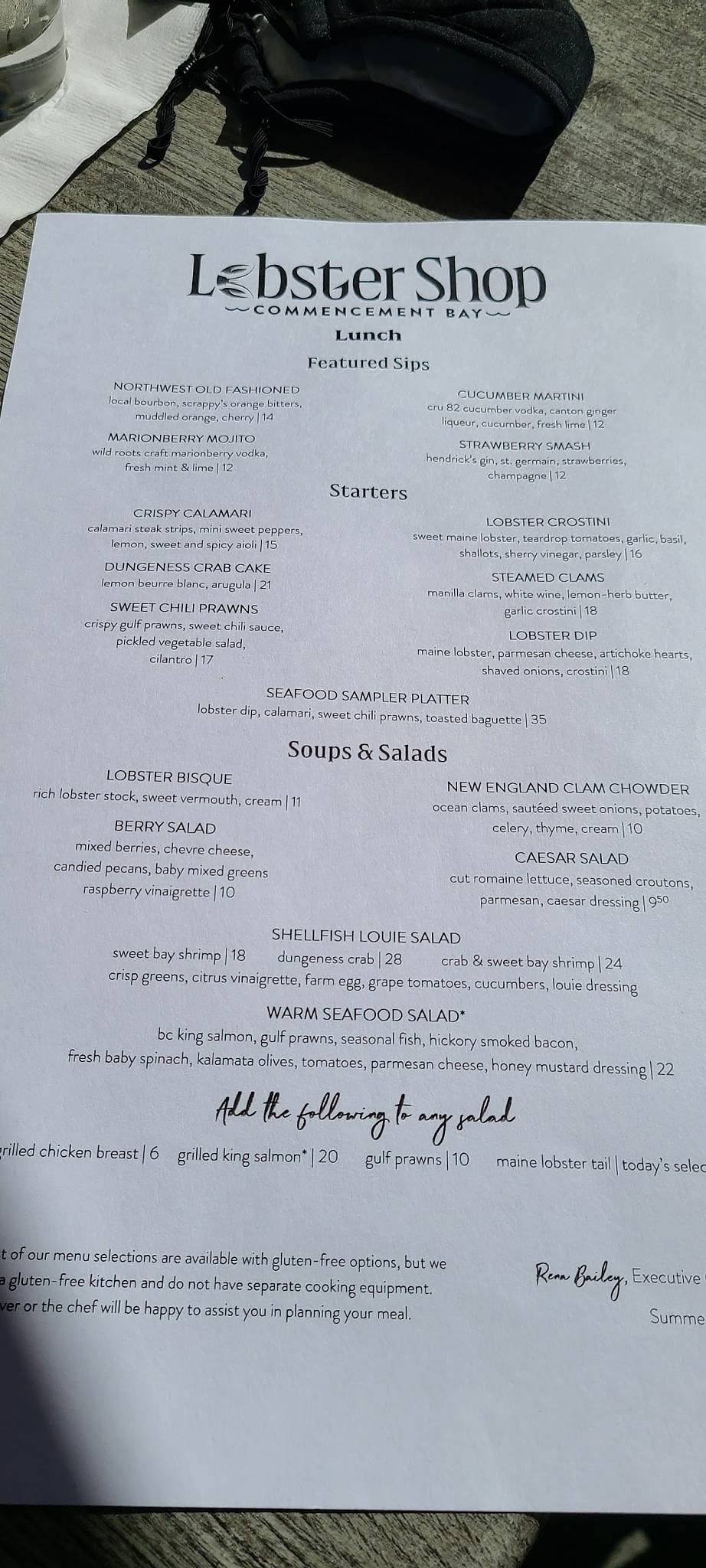 Menu at Lobster Shop restaurant, Tacoma, Ruston Way
