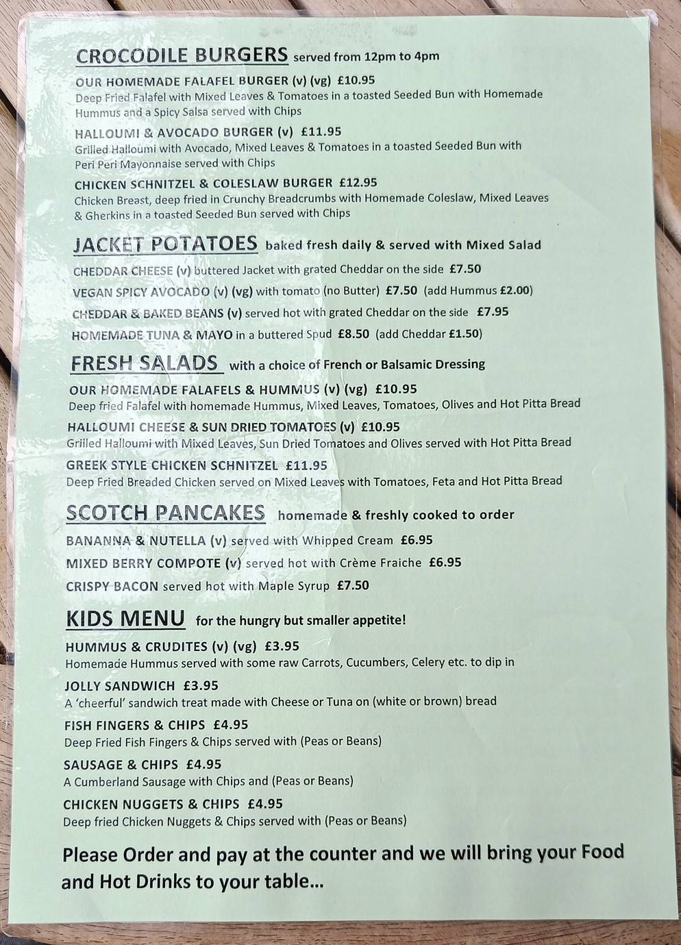 Menu at Crocodile Café London cafe, London