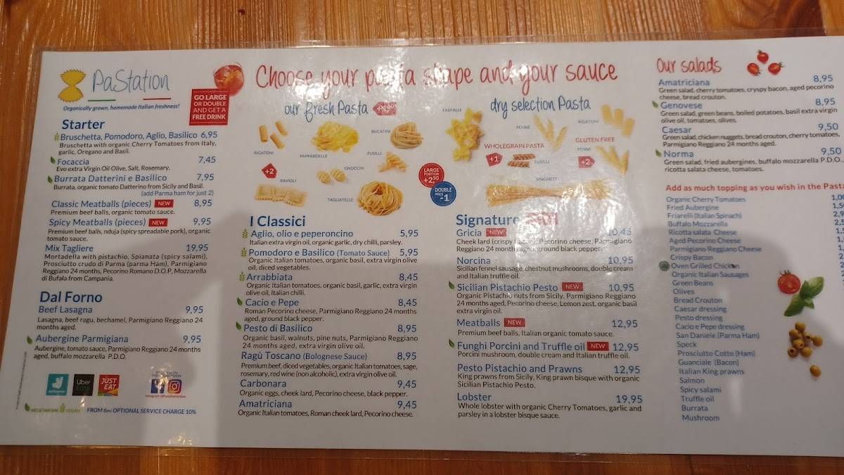 Menu at PaStation restaurant, London