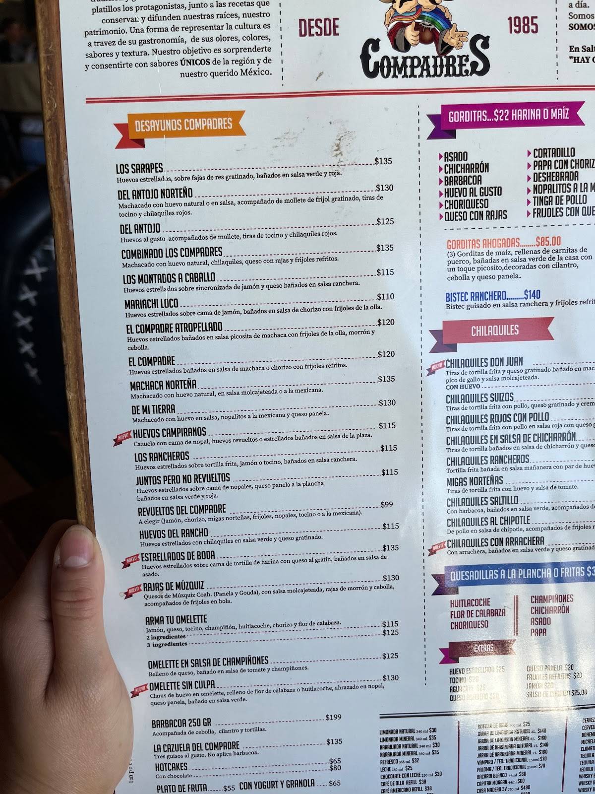 Carta del restaurante Los Compadres, Saltillo, Perif. Luis Echeverría 268