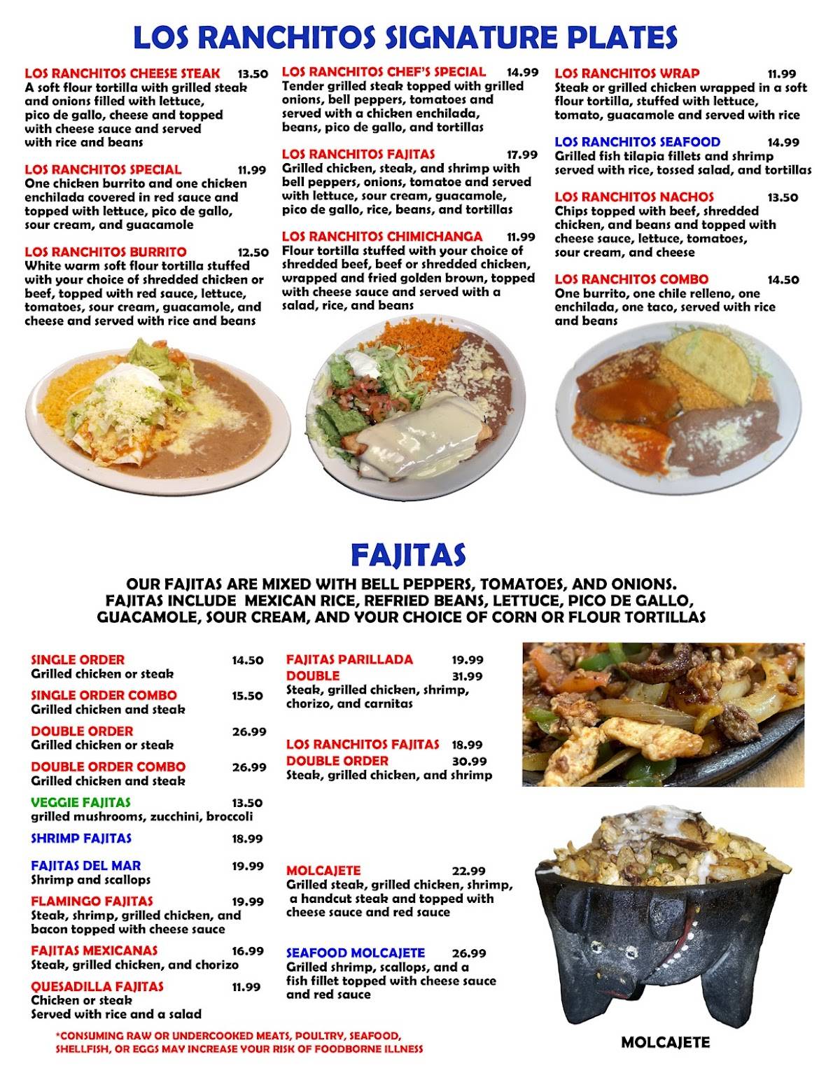 Menu at Los Ranchitos Mexican Restaurant, Geneseo